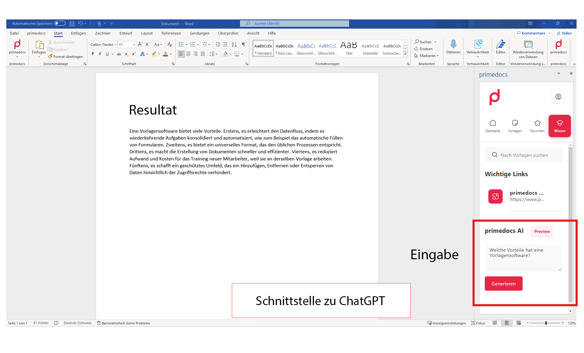 primedocs mit Schnittstelle zu ChatGPT