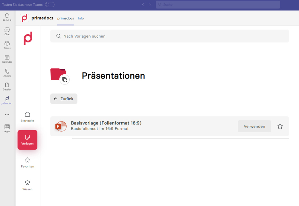 Neue Funktion der primedocs Vorlagen-Software für Microsoft Teams