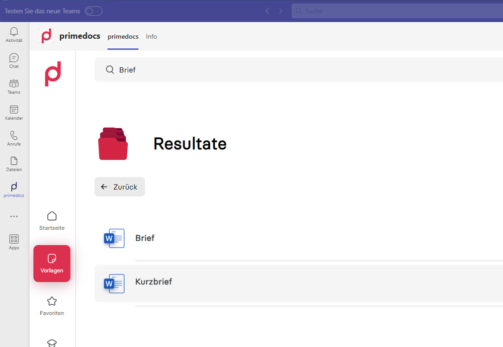 Neue Funktion der primedocs Vorlagen-Software für Microsoft Teams